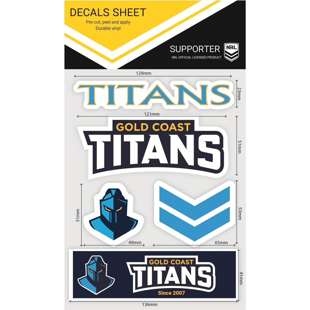 NRL Titans Workmarks Decals Sheet - N-DSWM-TI | Supercheap Auto
