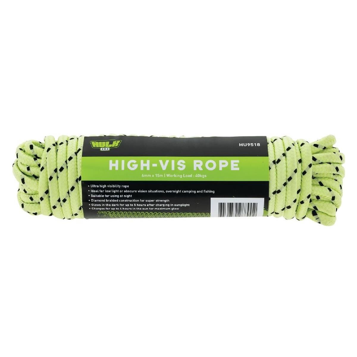 Hulk 4x4 Glow Rope 15 Metre Glows In Dark Work Load 40Kgs - HU9518 ...