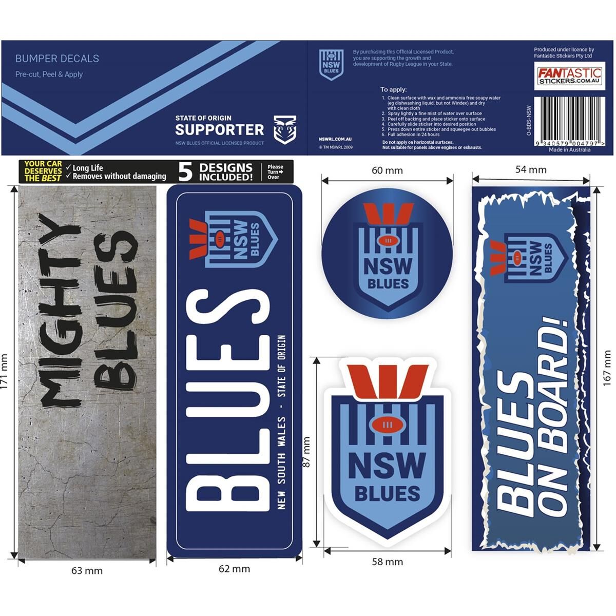 NSWRL State Of Origin: NSW Bumper Decals Sheet - Set of 5 - O-BDS-NSW ...