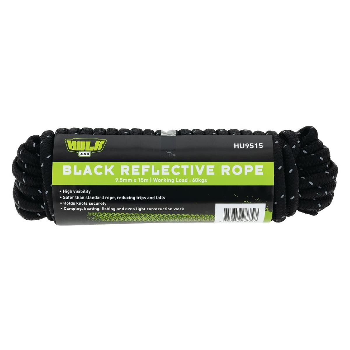 Hulk 4x4 Reflective Rope 15 Metres Black 60Kgs Working Load - HU9515 ...