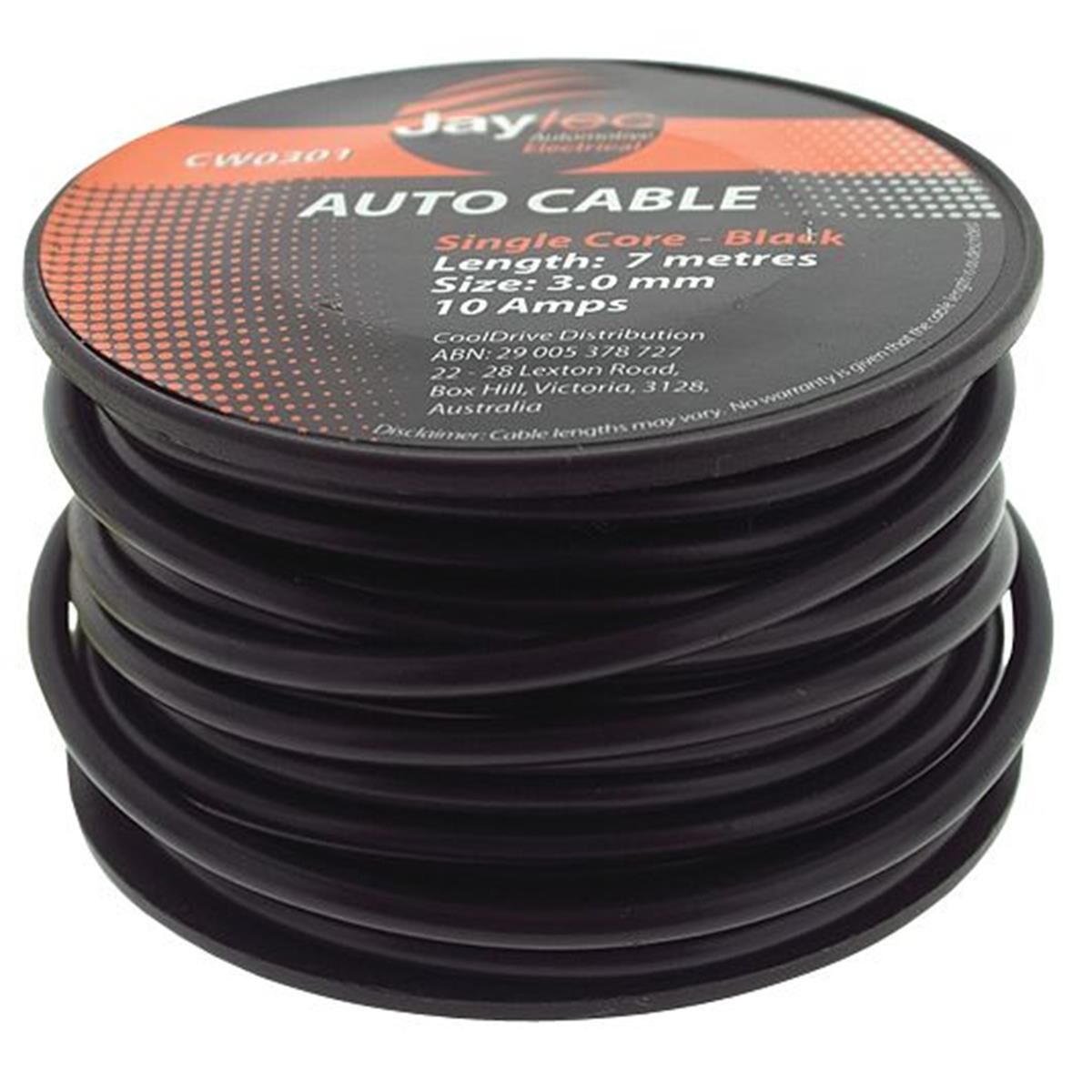 Jaylec 3mm Single Core Cable Black 7M - CW0301 | Supercheap Auto