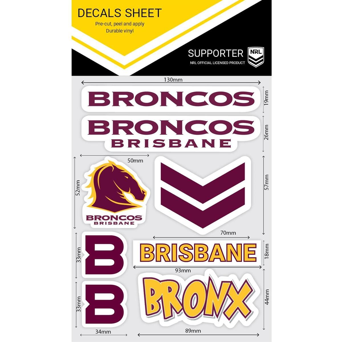 NRL Broncos Workmarks Decals Sheet - N-DSWM-BR | Supercheap Auto