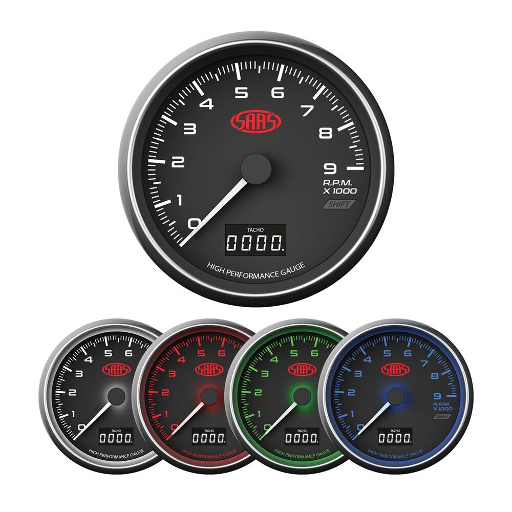 SAAS Muscle Series Tachometer 0-9K Shiftlite 3.5 Inch In-Dash, Black ...