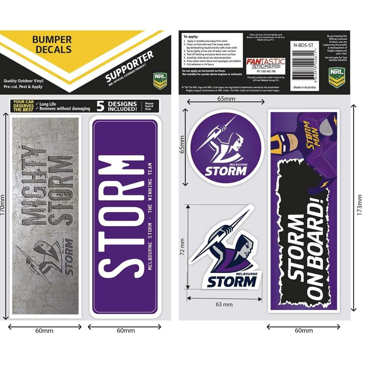 NRL Storm iTAG Bumper Decals - Set of 5 - N-BDS-ST | Supercheap Auto