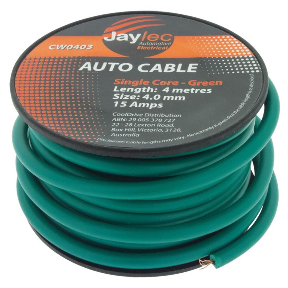 Jaylec 4mm Single Core Cable Green 4M - CW0403 | Supercheap Auto