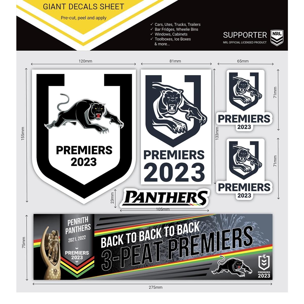 NRL Nrl Premiers Giant Decals Sheet - Set of 6 - N-GDS-PREM ...