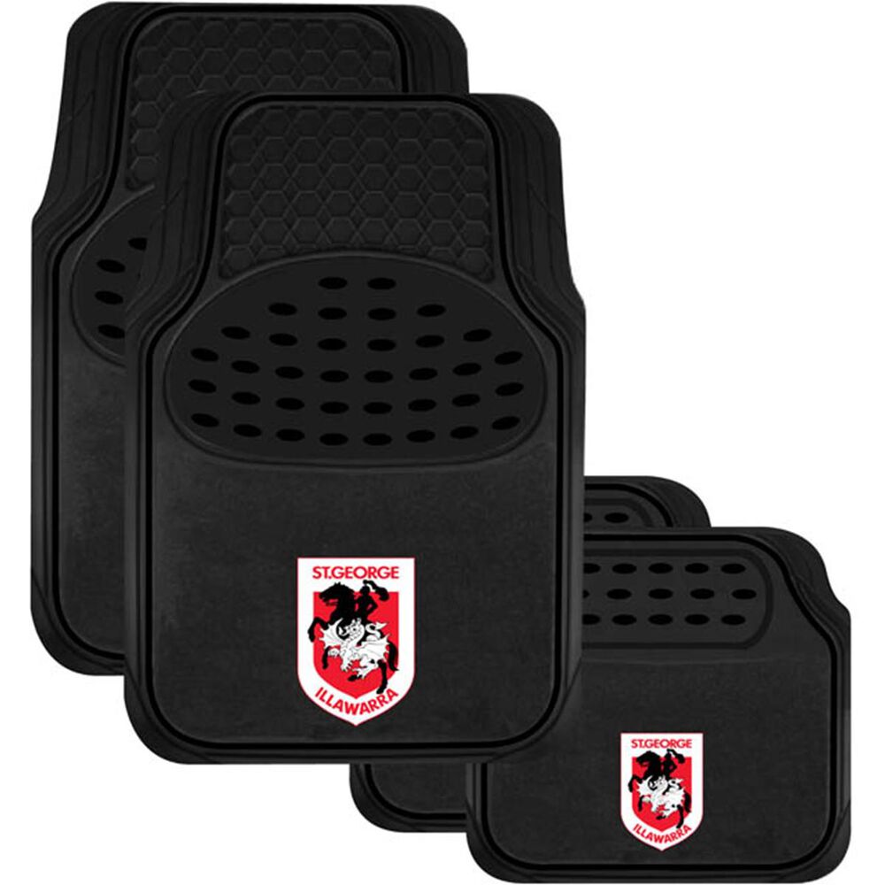 NRL Floor Mats - Dragons, Combo Rubber/Carpet, Black, Set Of 4 ...