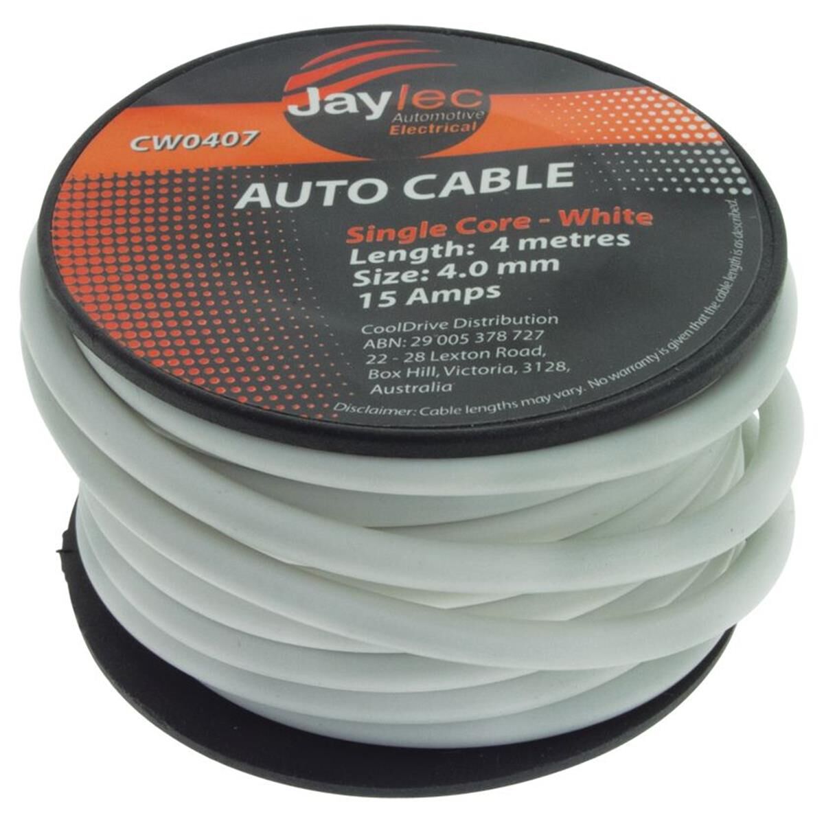 Jaylec 4mm Single Core Cable White 4M - CW0407 | Supercheap Auto