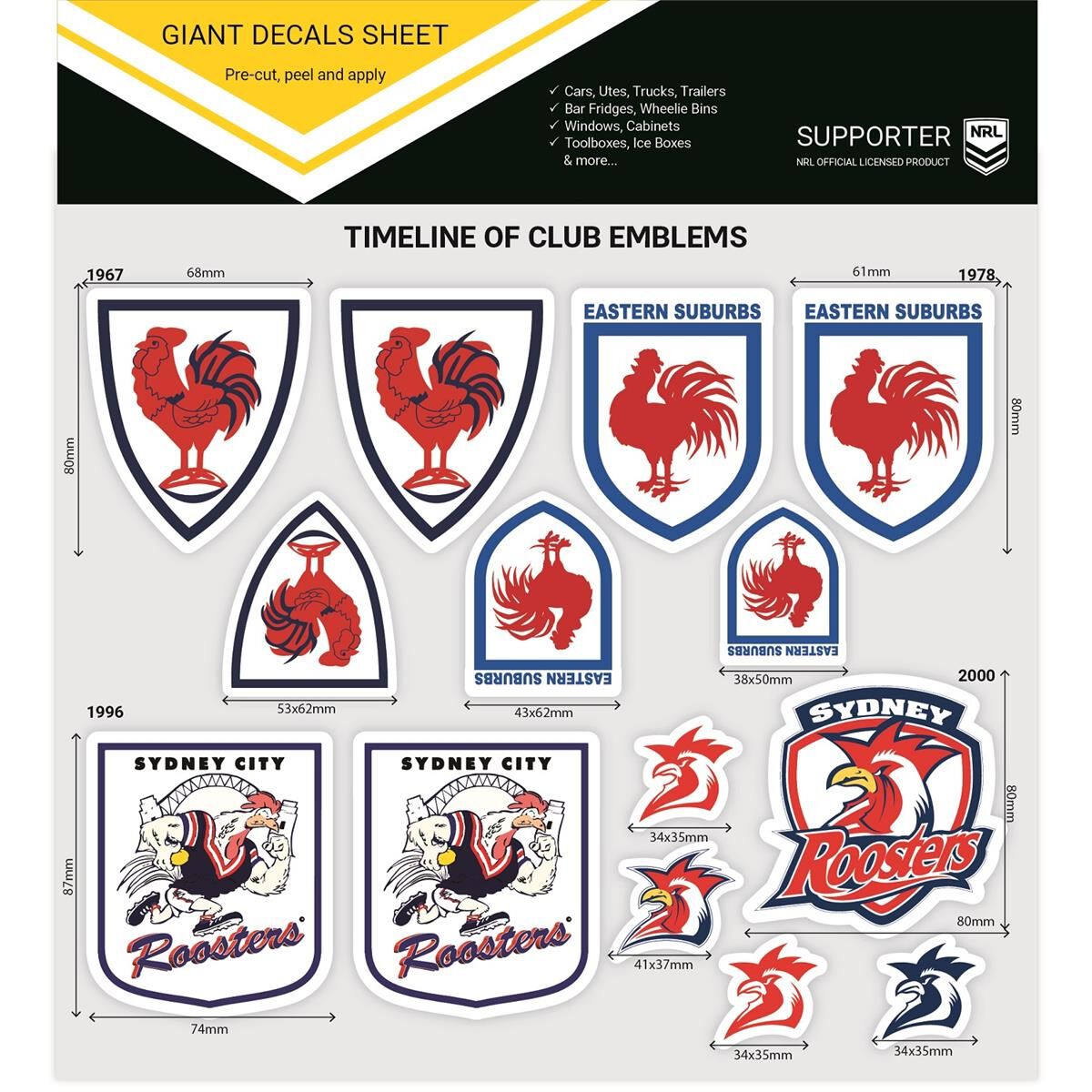 NRL Roosters Giant Decals Sheet - N-GDS-RO | Supercheap Auto