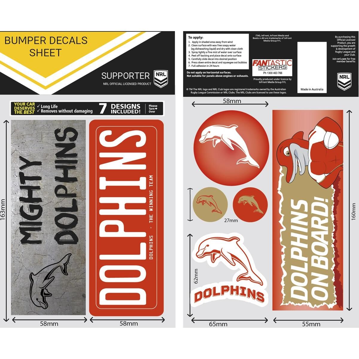 NRL Nrl: Dolphins Bumper Decals Sheet - Set of 5 - N-BDS-DO ...
