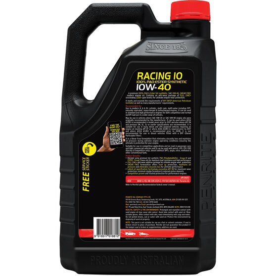 Penrite 10 Tenths Racing 10 Engine Oil - 10W-40 5 Litre | Supercheap Auto