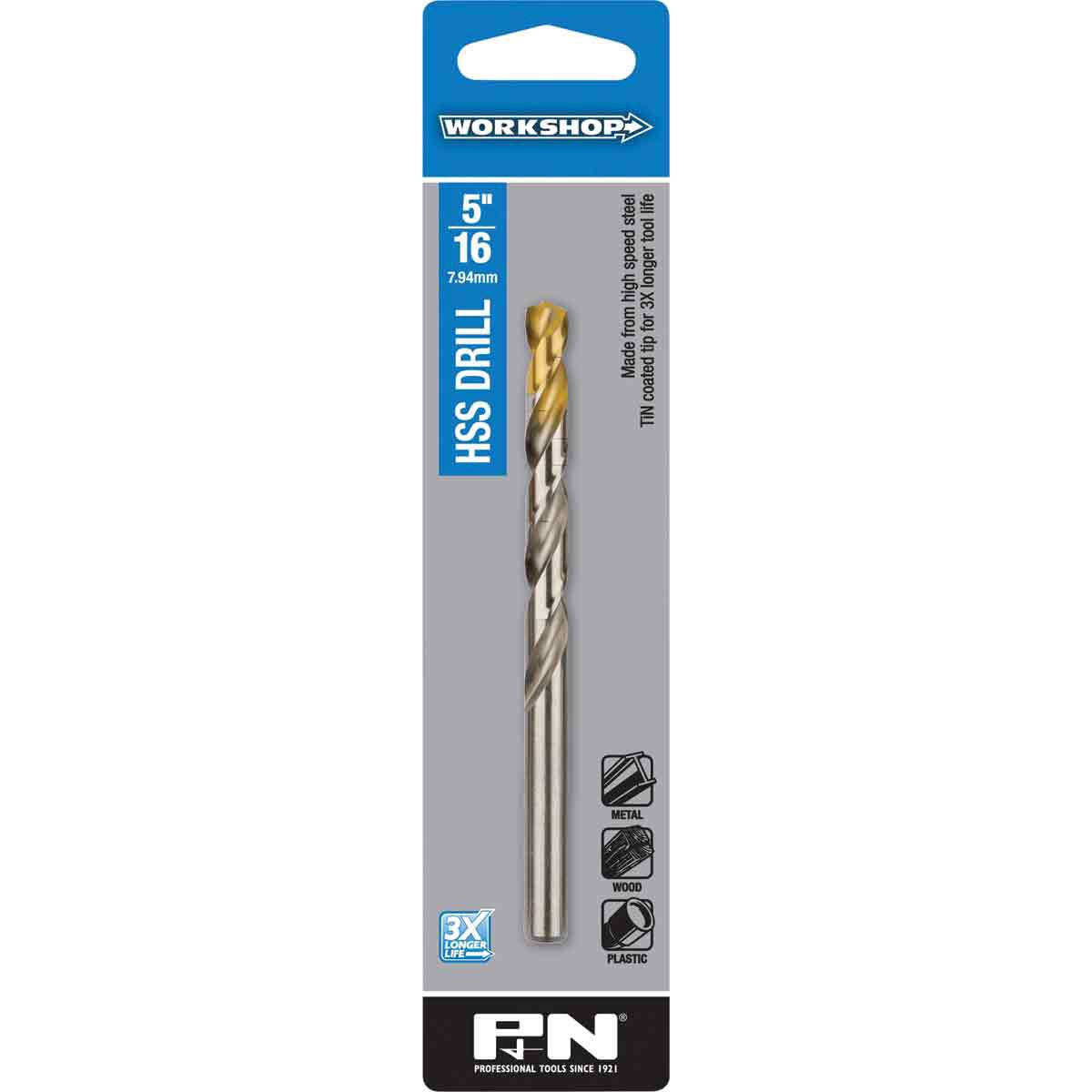 P N Workshop Drill Bit HSS Tin Tipped 5 16 Inch