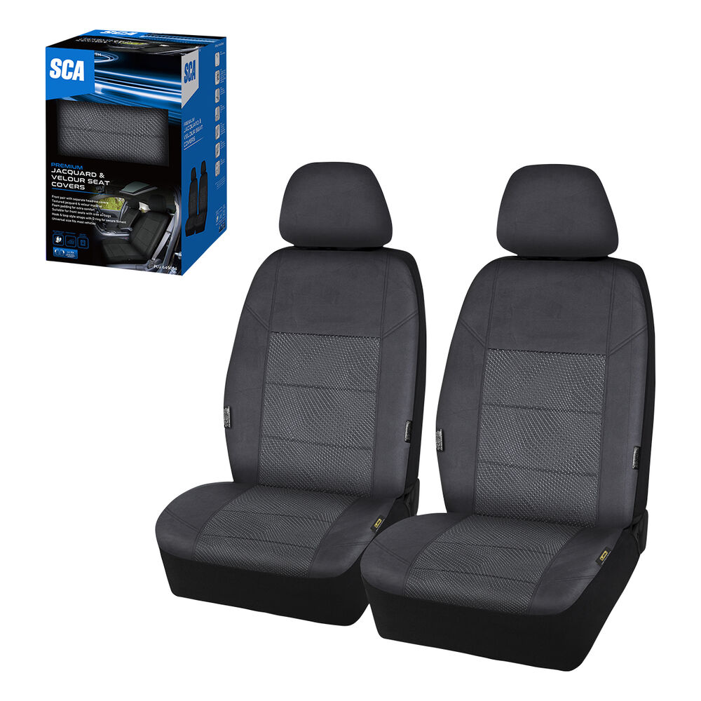SCA Premium Jacquard and Velour Seat Covers Black Adjustable Headrests ...