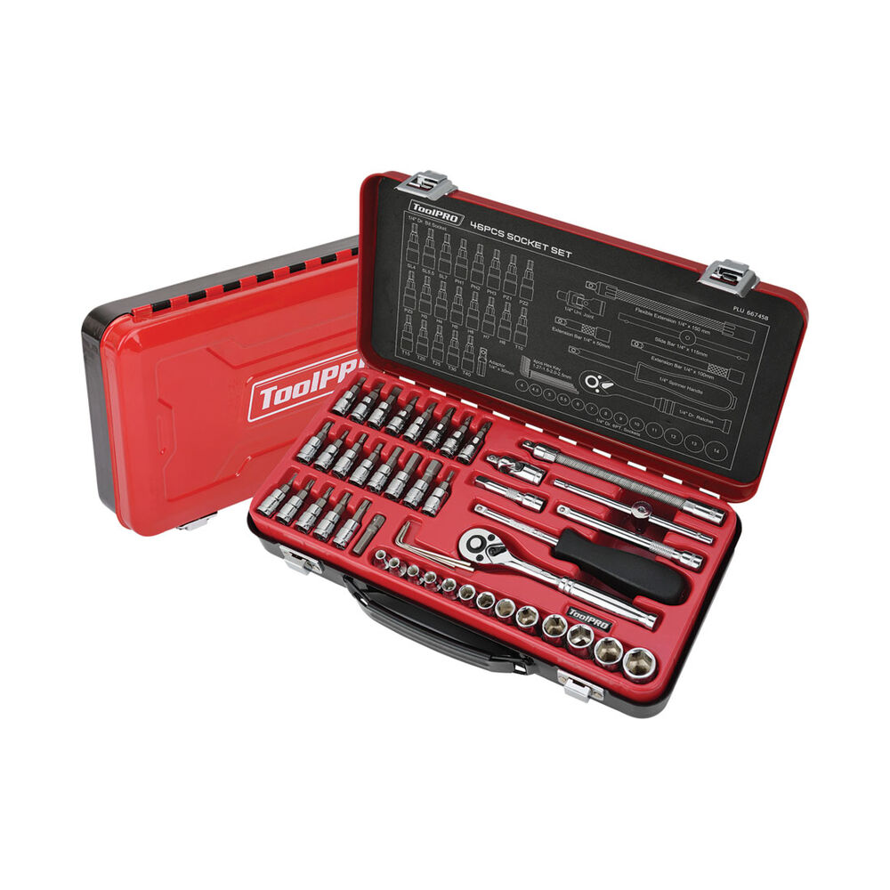 ToolPRO Socket and Bit Set 1/4" Drive Metric/SAE 46 Piece | Supercheap Auto
