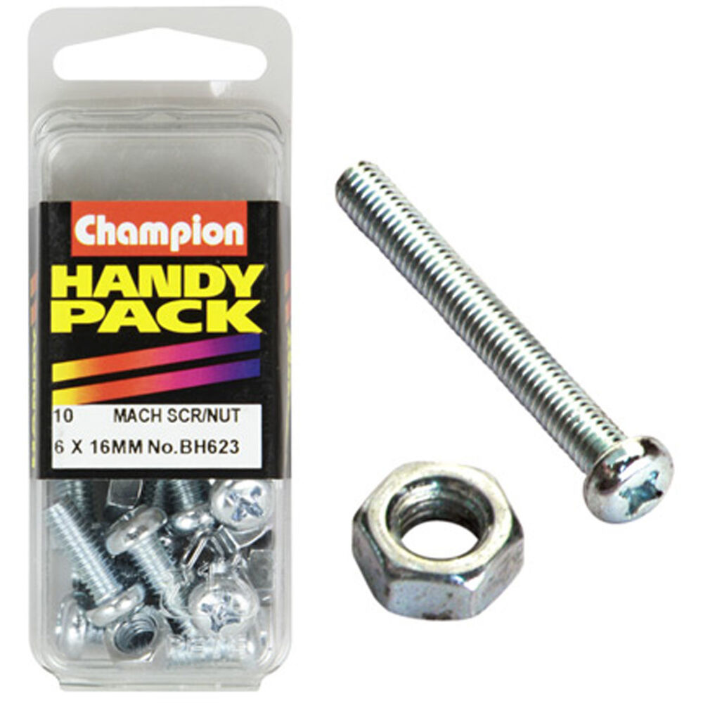 Champion Handy Pack Machine Screws and Nuts BH623, 6mm X 16mm ...