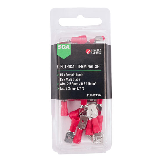 SCA Electrical Terminals - Male & Female Blade, 6.3mm Red, 30 Pack ...