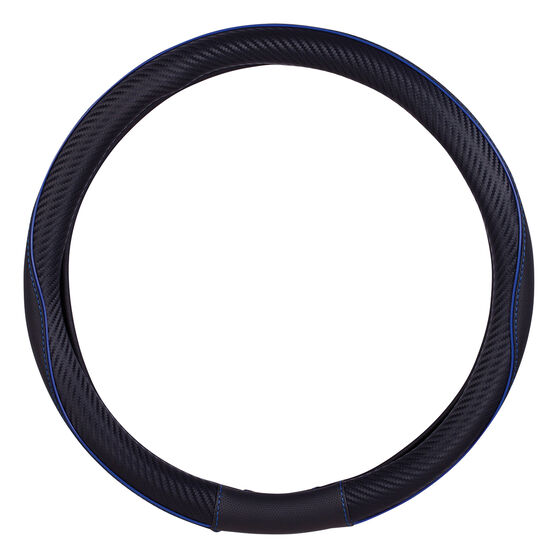 SCA Steering Wheel Cover Leather Look & Carbon Black/Blue 380mm ...