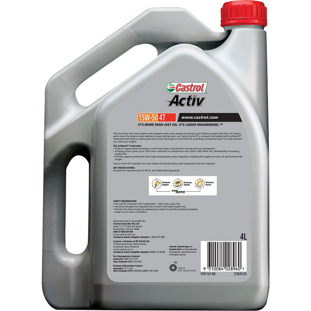 Castrol Activ 4T Motorcycle Oil 15W-50 4 Litre | Supercheap Auto
