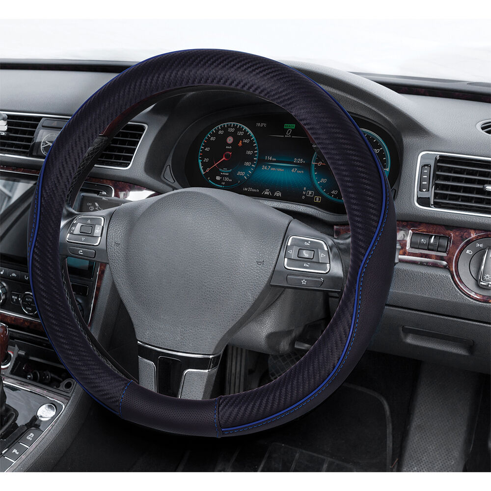 SCA Steering Wheel Cover Leather Look & Carbon Black/Blue 380mm ...