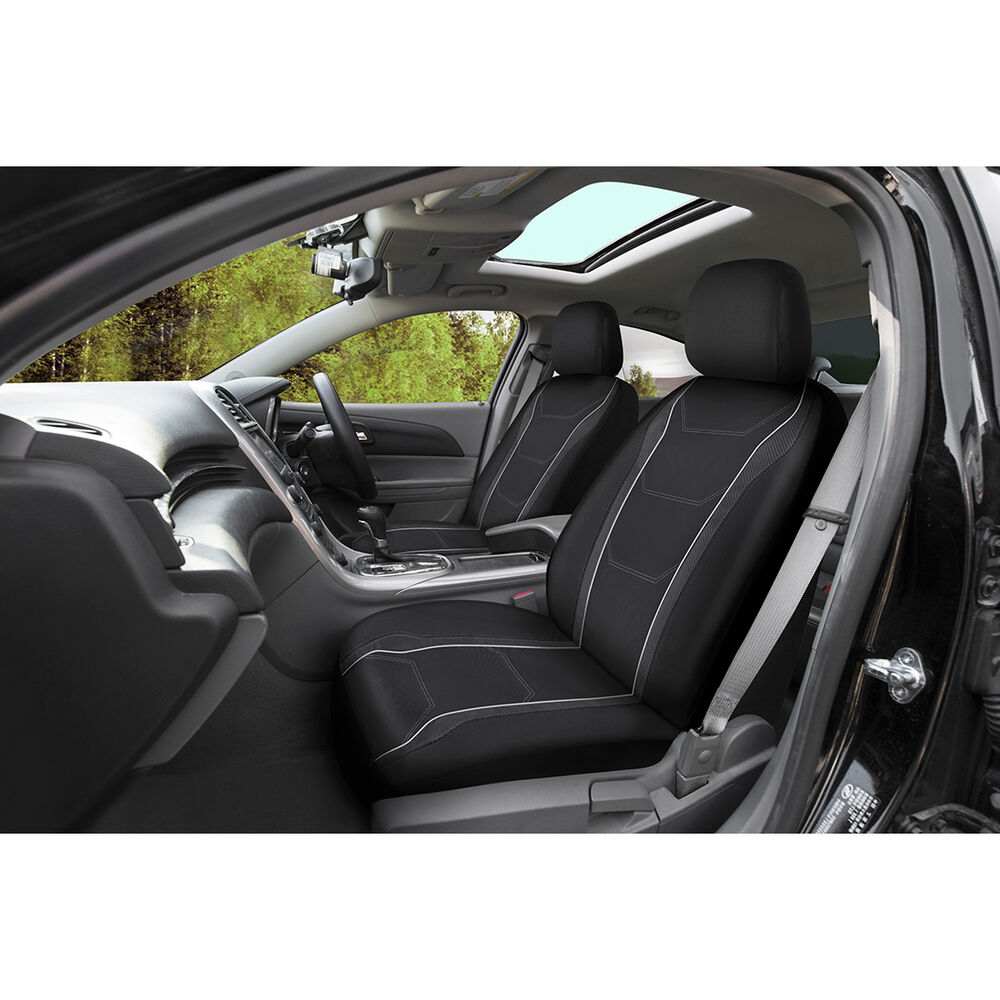 SCA Sports Leather Look & Carbon Seat Covers Black Adjustable Headrests ...