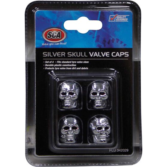 SCA Valve Cap Set - Silver Skull | Supercheap Auto