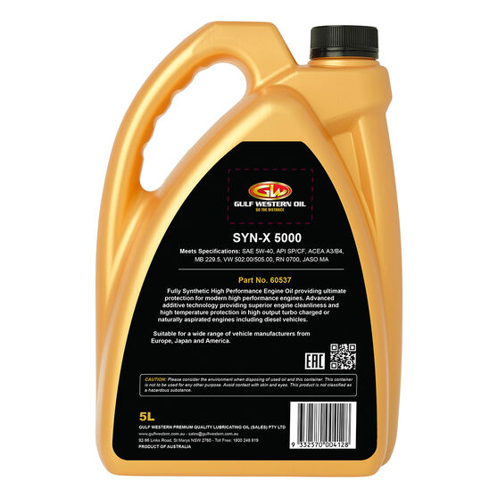 Gulf Western Syn X 5000 Engine Oil 5W-40 - 5 Litre | Supercheap Auto