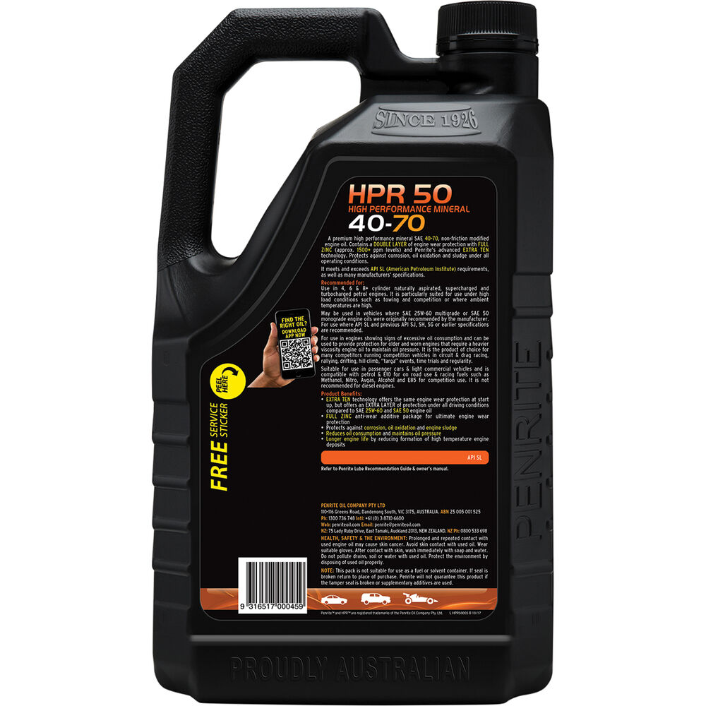 Penrite HPR 50 Engine Oil - 40W-70, 5 Litre | Supercheap Auto