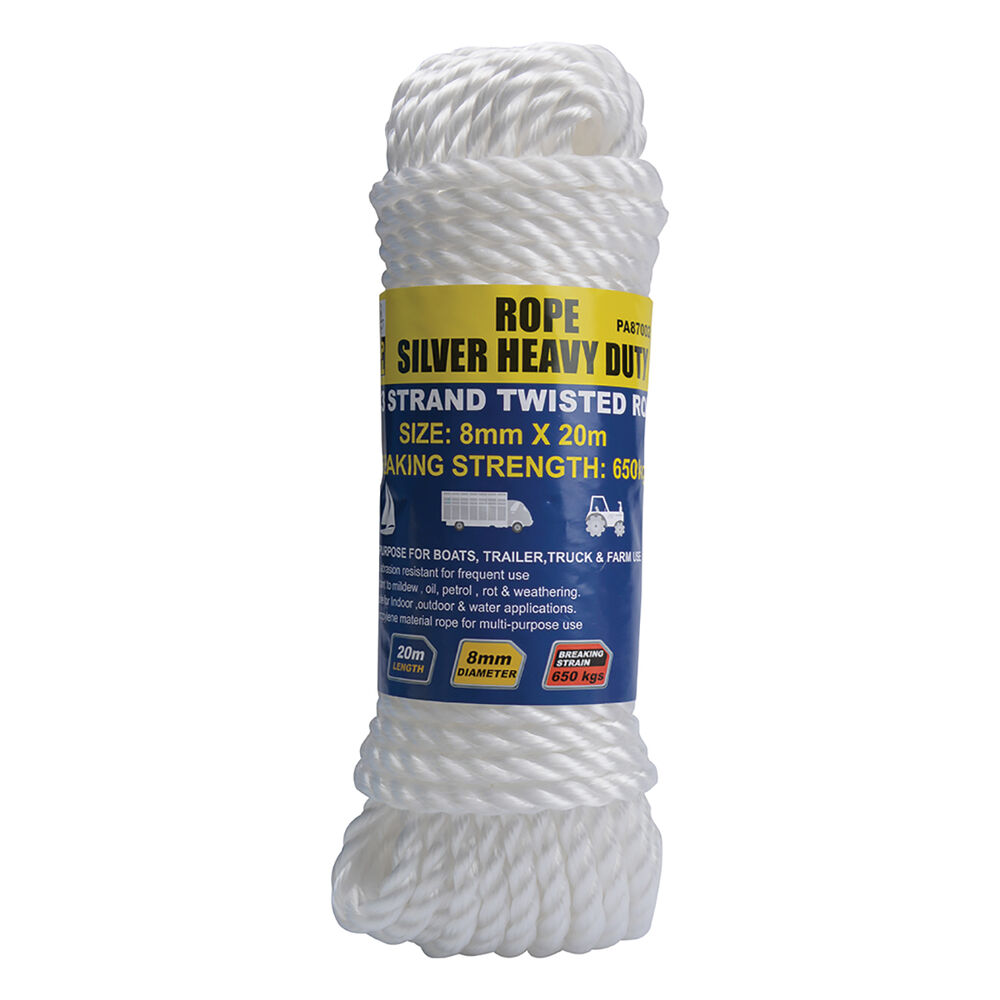 Gripwell Heavy Duty Twisted Silver Rope 8mm x 20m | Supercheap Auto