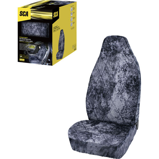 SCA Diamond Cut Sheepskin Single Seat Cover Slate Built In Headrests ...