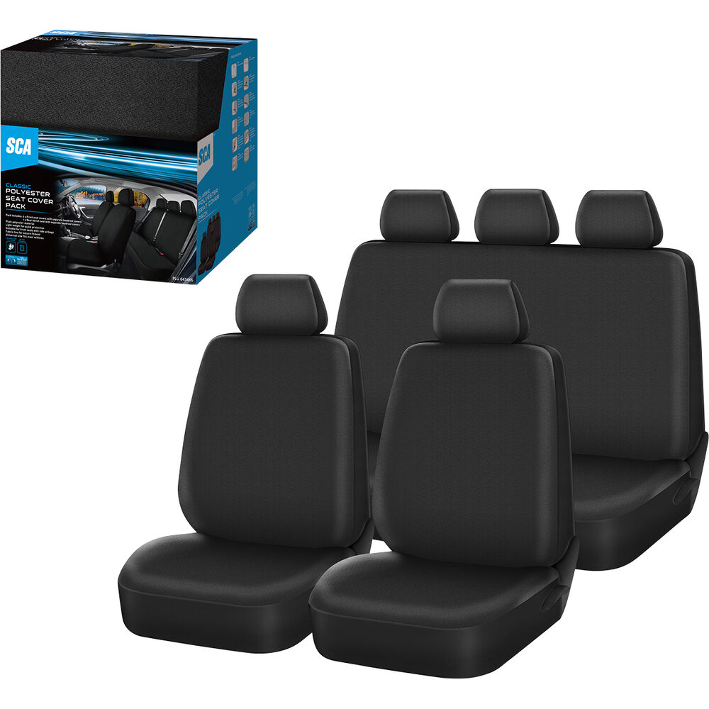 SCA Essentials Black Seat Cover Front And Rear Pack, Adjustable ...