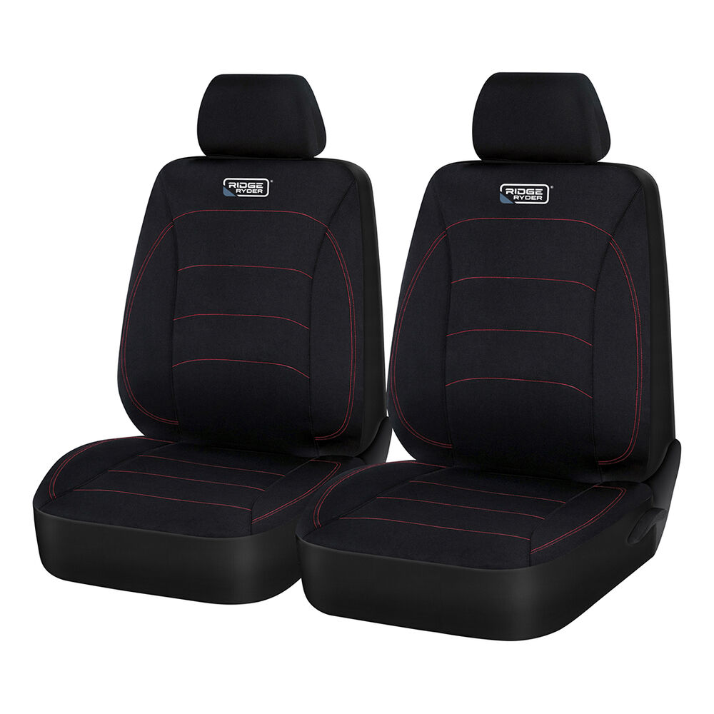 Ridge Ryder Neoprene Seat Covers Black/Red Adjustable Headrests Airbag ...