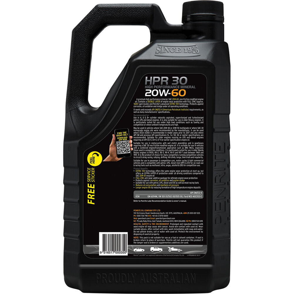 Penrite HPR 30 Engine Oil - 20W-60 5 Litre | Supercheap Auto