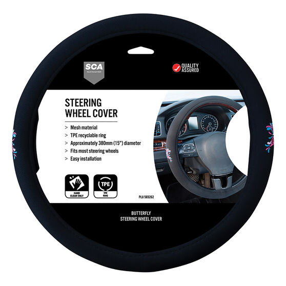 SCA Steering Wheel Cover - Butterfly Mesh, Pink/Blue 380mm diameter ...