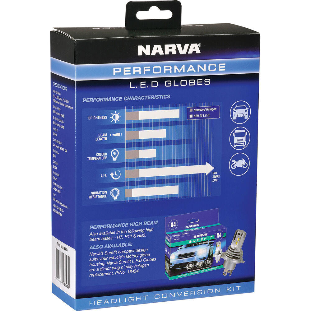 Narva Gen III LED Headlight Globes - H8/9/11, 12/24V, 18448 ...
