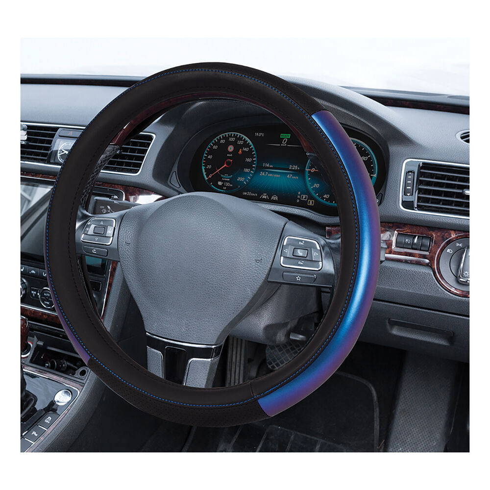 SCA Steering Wheel Cover Opal Leather Look Black/Blue 380mm Diameter ...