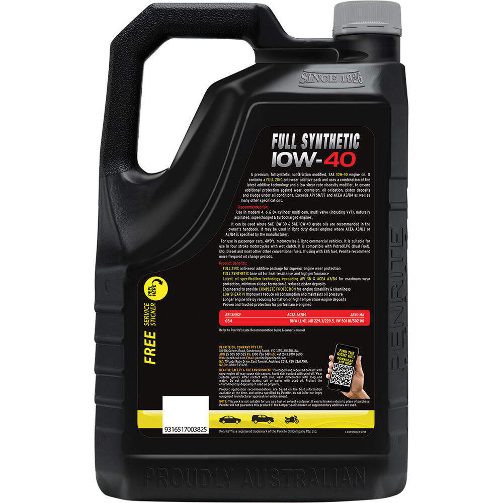 Penrite Full Synthetic Engine Oil - 10W-40 6 Litre | Supercheap Auto