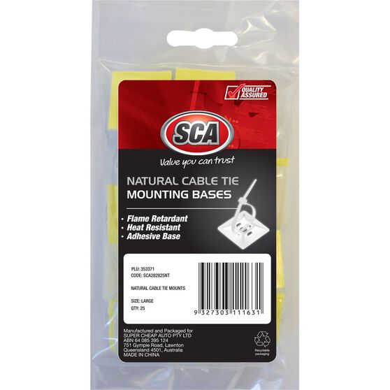 SCA Cable Tie Mounts - Large, White, 25 Pack | Supercheap Auto