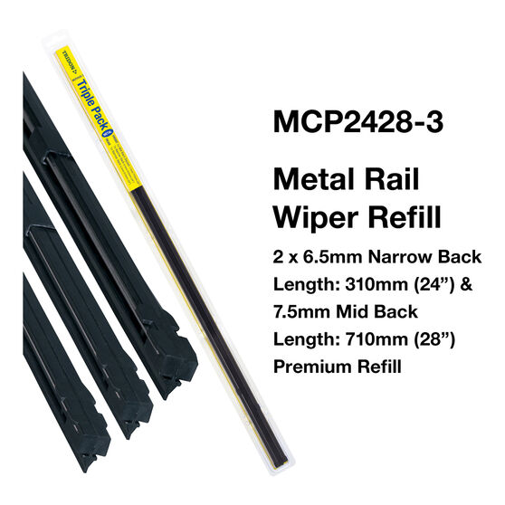 Tridon Wiper Refills - Metal Rail Combo Suits 6.5mm & 7.5mm, MCP2428-3 ...
