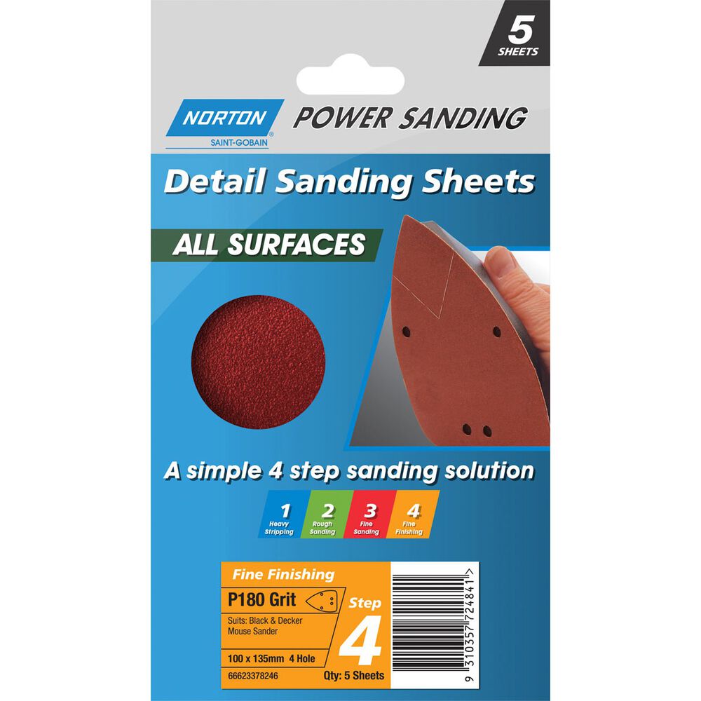 Norton Mouse Sanding Sheets 180 Grit 5 Pack | Supercheap Auto