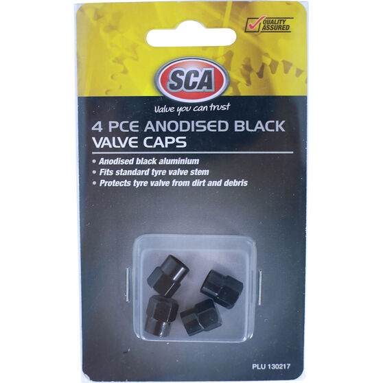 SCA Valve Caps - Anodized Black, 4 Piece | Supercheap Auto