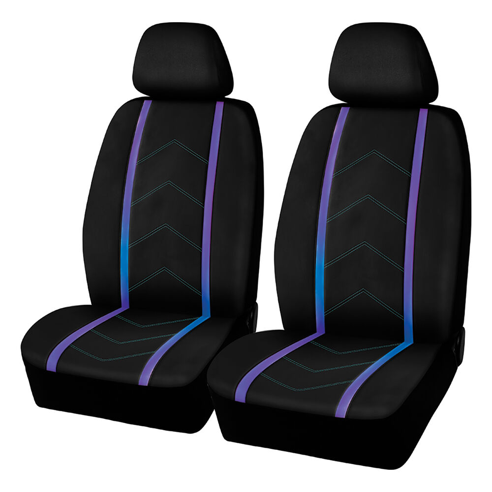SCA Opal Leather Look Seat Covers Black/Blue Adjustable Headrests ...