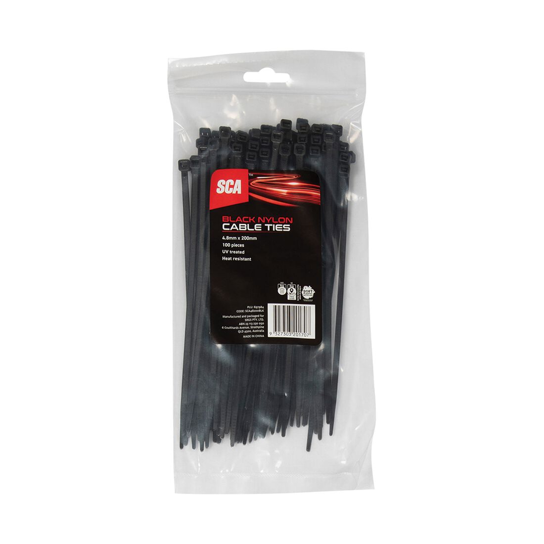 SCA Cable Ties 4.8mm X 200mm, Pack of 100, Black | Supercheap Auto