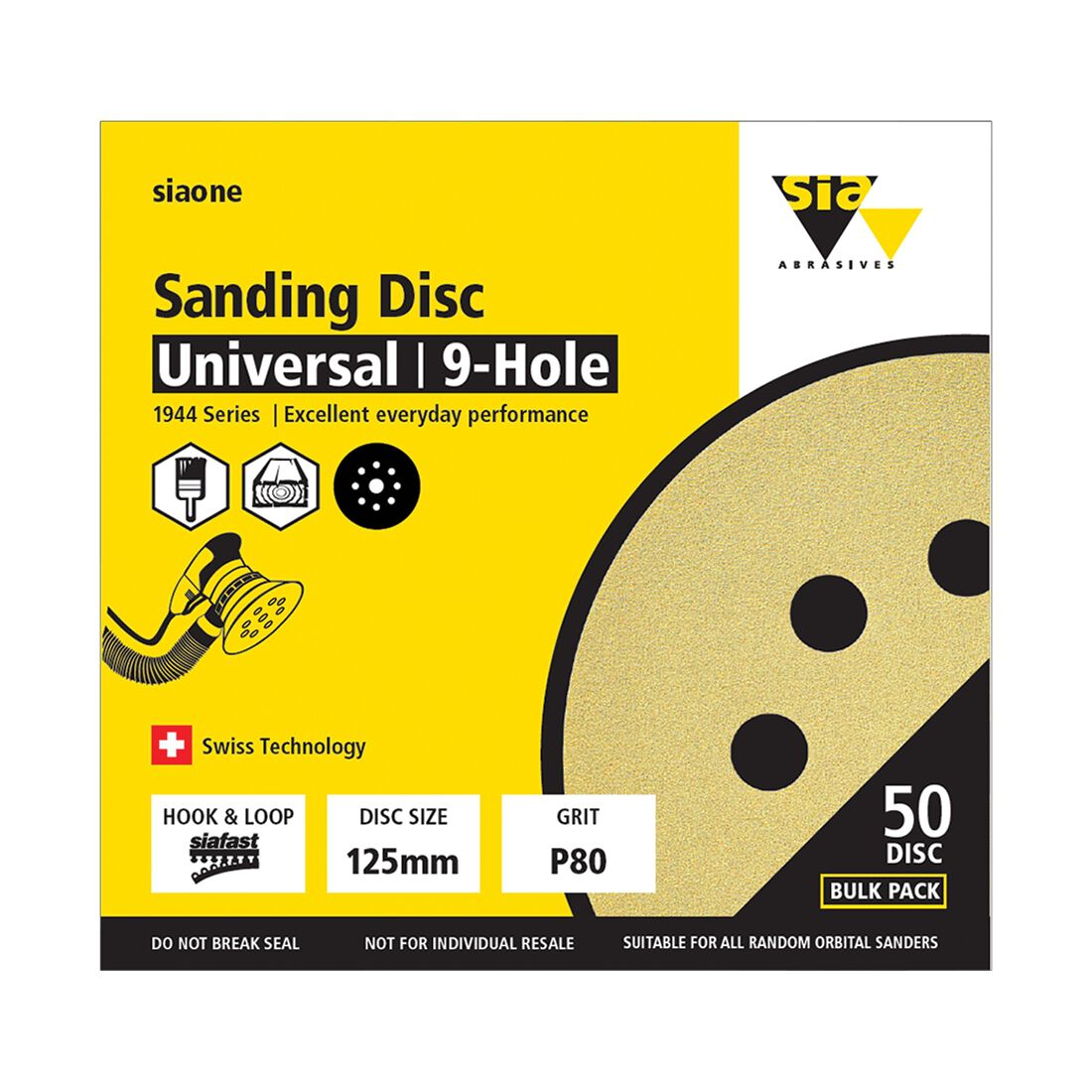 SIA Abrasives 125mm Sanding Disc, 1944 Series, 8 Hole, 60 Grit, 50 Pack ...