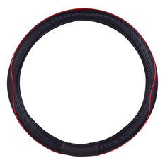 SCA Steering Wheel Cover Leather Look & Carbon Black/Red 380mm Diameter ...