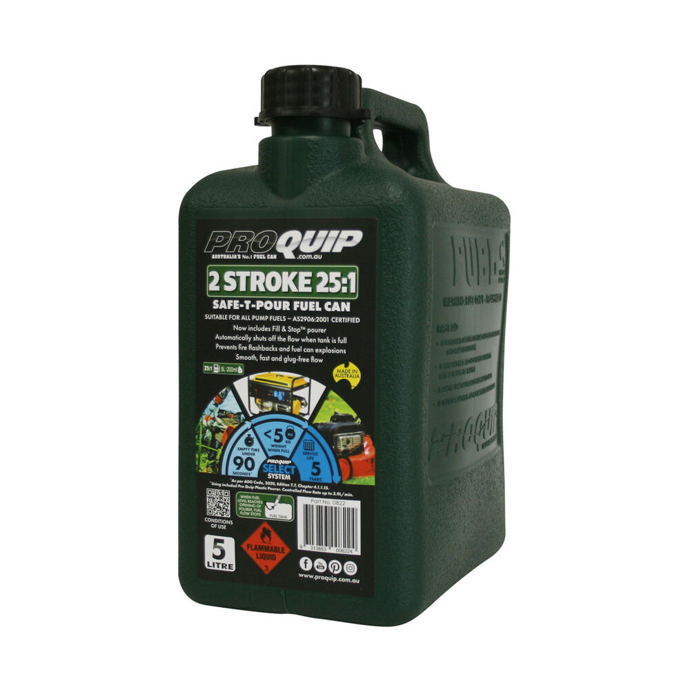 Pro Quip Safe T Pour Jerry Can 5L 25:1 Two Stroke Green | Supercheap Auto