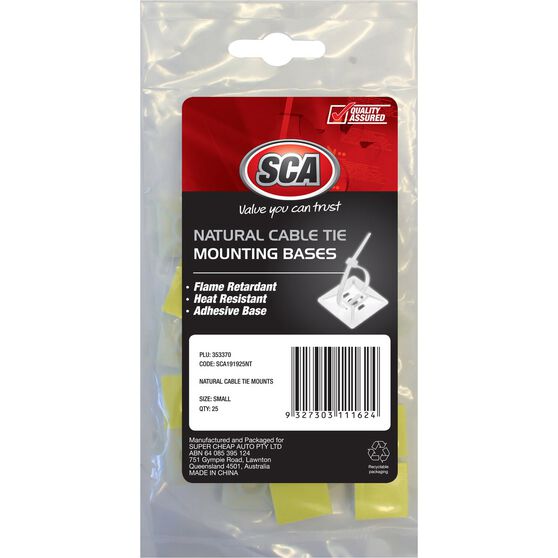 SCA Cable Tie Mounts - Small, White, 25 Pack | Supercheap Auto